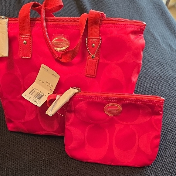 Coach | Bags | Coach Nwt Vibrant Red Nylon Cosmetic Tote Pouch Set ...